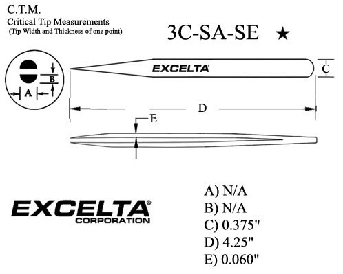 Excelta-Tweezers-3C-SA-SE-4.25 Inch-Very Fine-Straight Tip